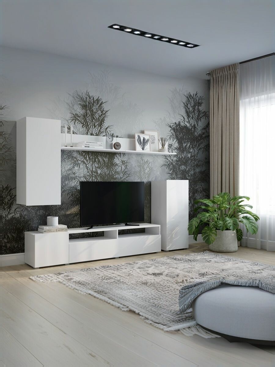 Гостиная Горизонт Лира, ЛДСП, белая, 213 см х 168 см х 35 см