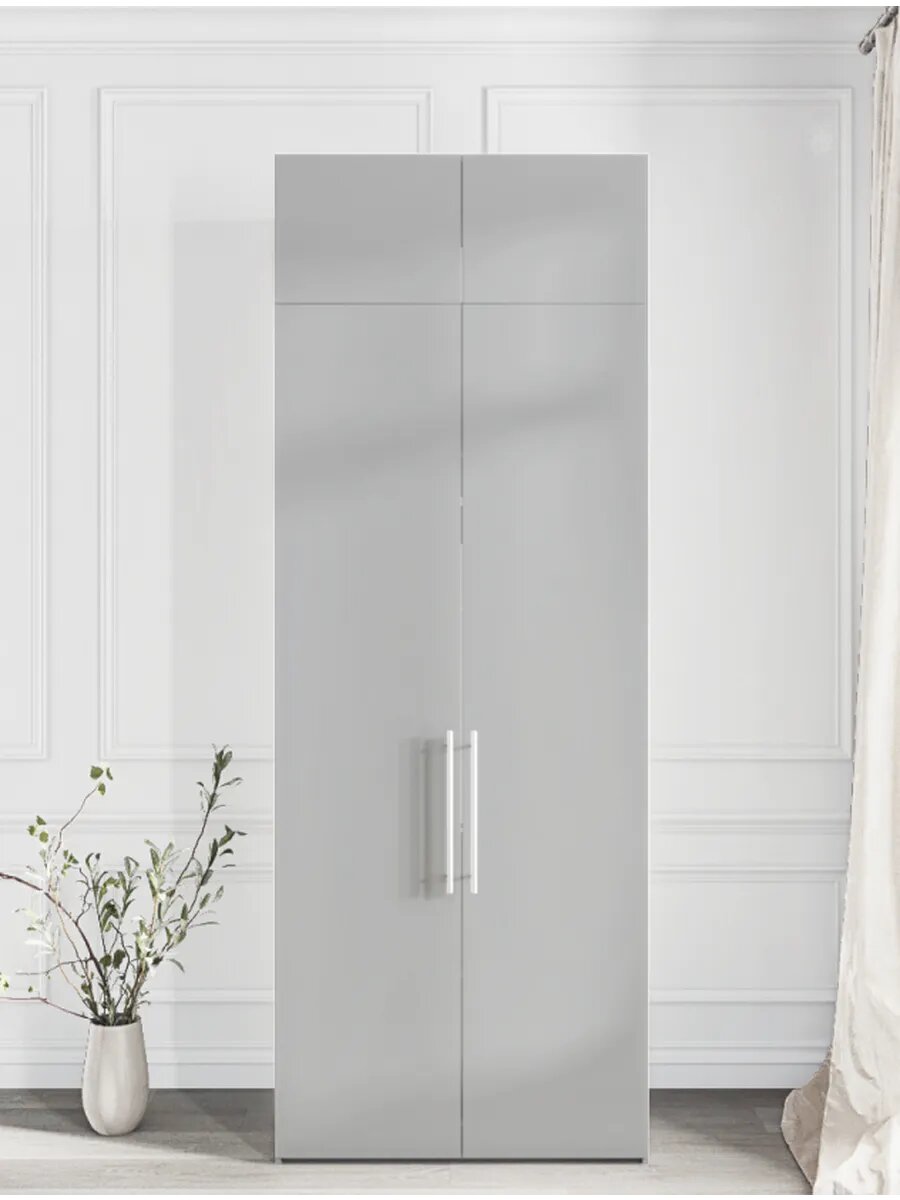 Casa Mia 100х260х60 см. Шкаф для одежды распашной 2-дверный с антресолью, серый, ручка рейлинг 320 мм