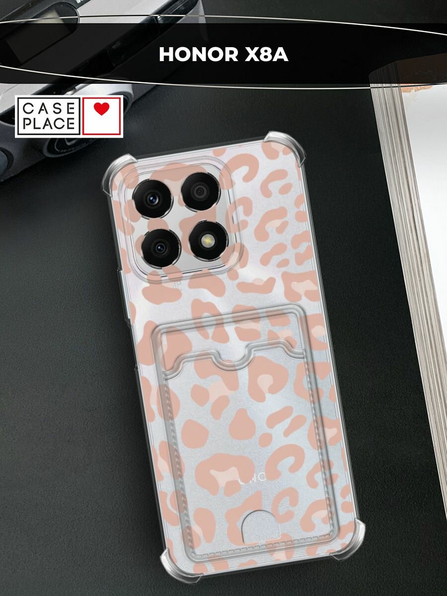 Чехол на Honor X8A (Хонор X8A) с картой и принтом Паттерн бежевый леопард