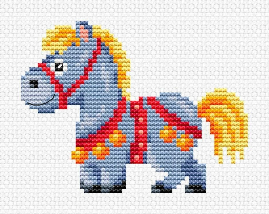 Набор для вышивания крестом Многоцветница "Лошадка" 8x10 см, Детские Животные