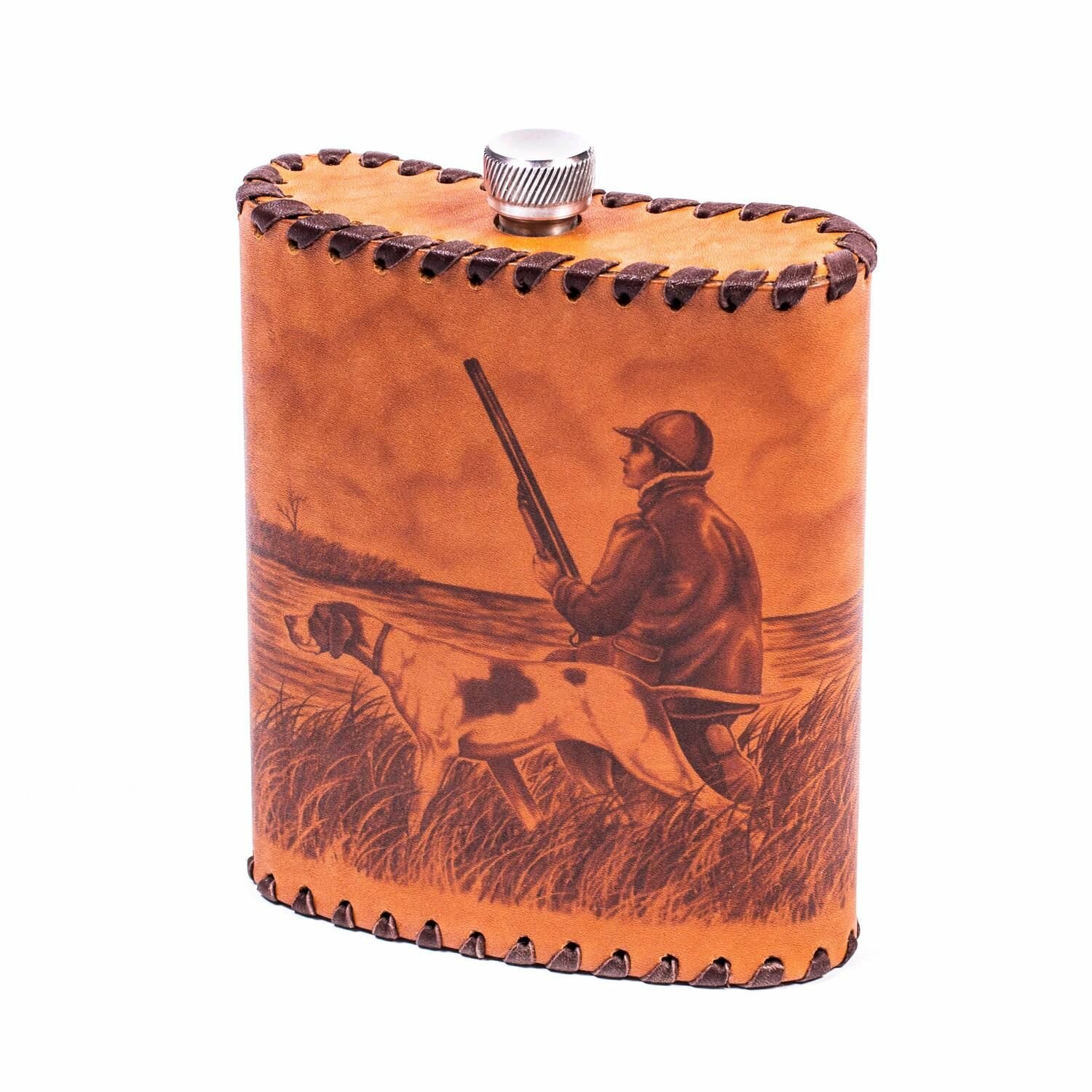 Фляга походная 0,56 л в чехле из натуральной кожи 561ФК-П1/Охота