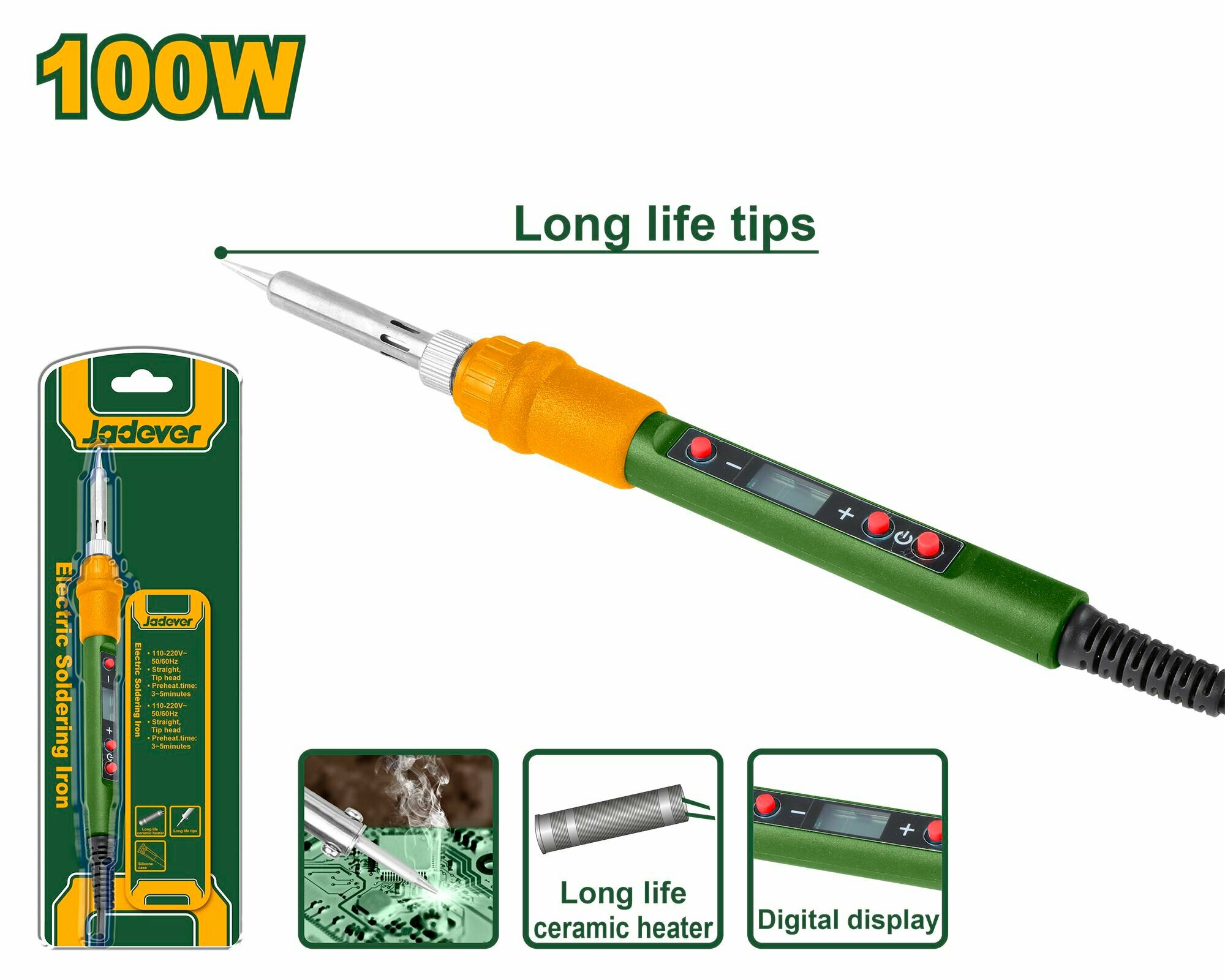 Паяльник 100Вт 220-240В с подставкой JADEVER JDEL3610