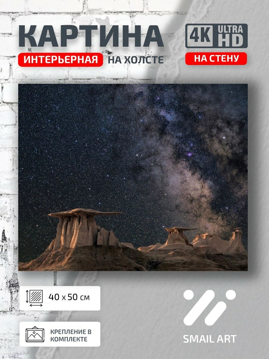 Картина на холсте интерьерная 40 на 50 на стену Природа Ночь для гостиной пейзаж
