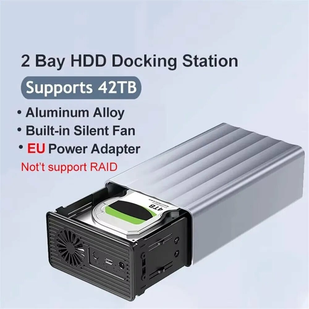 Корпус с двумя отсеками для HDD/SSD, внешний жесткий диск 2,5/3,5 дюйма, 42 ТБ, вилка ЕС