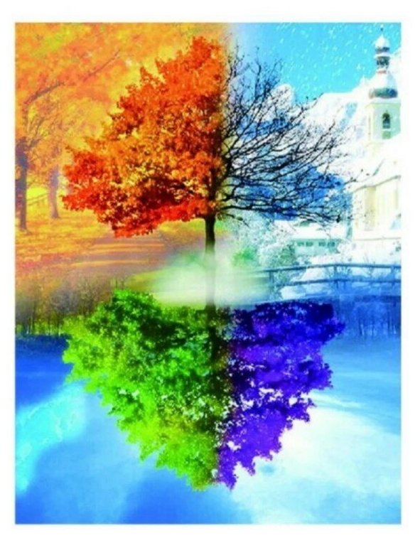 Алмазная мозаика без подрамника 40x50 см / Алмазная вышивка / Картины из страз / круглые стразы / Дерево времена года