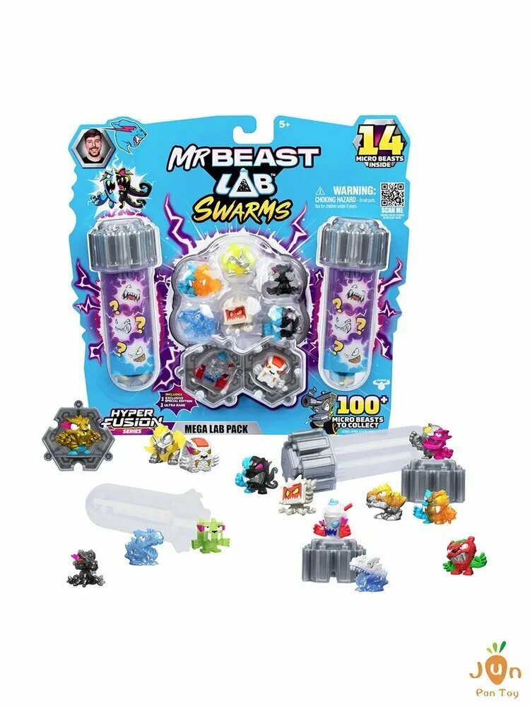 MrBeast Lab Swarms Series 3 14 Pack - Steel Slushee / детские игрушки с 14 миниатюрными куклами и аксессуарами, подходящие для детей от 5 лет и старше