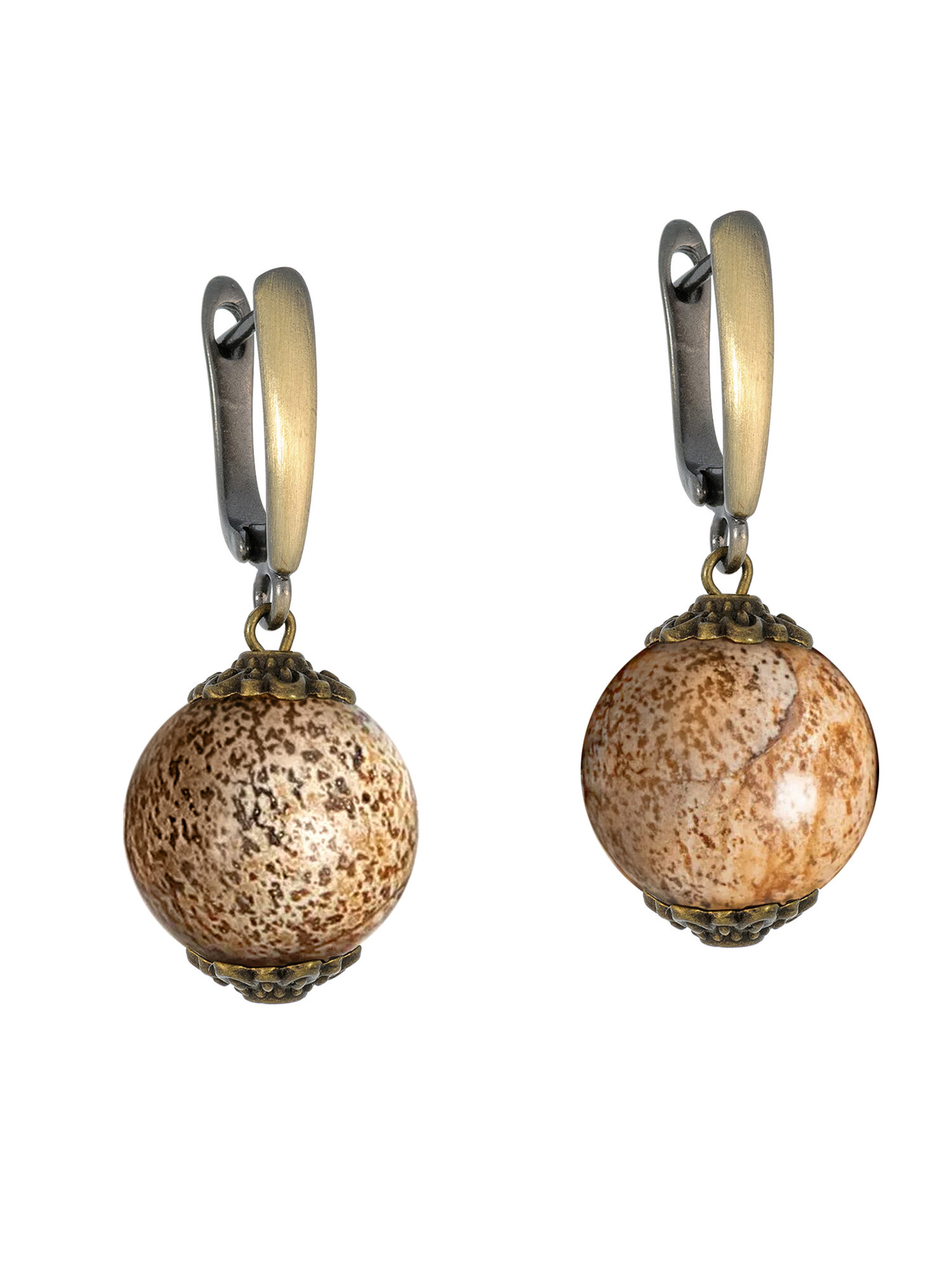 Серьги двусторонние, с подвесками, яшма