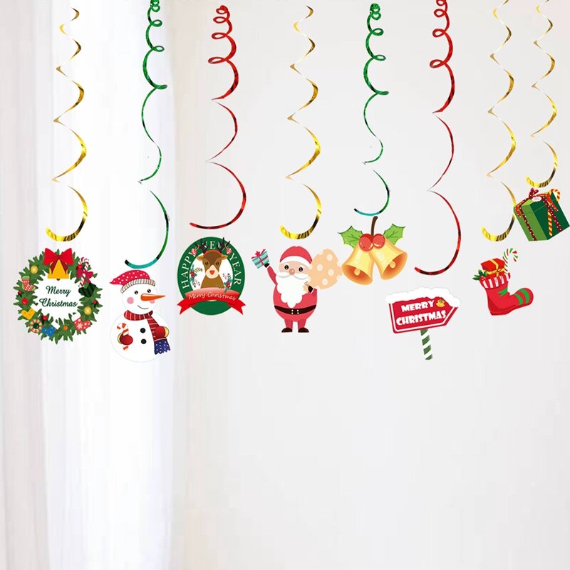 Новогодние подвесные украшения из ПВХ: спиральные композиции для потолка, подвесные фигурки Деда Мороза и Снеговика 05