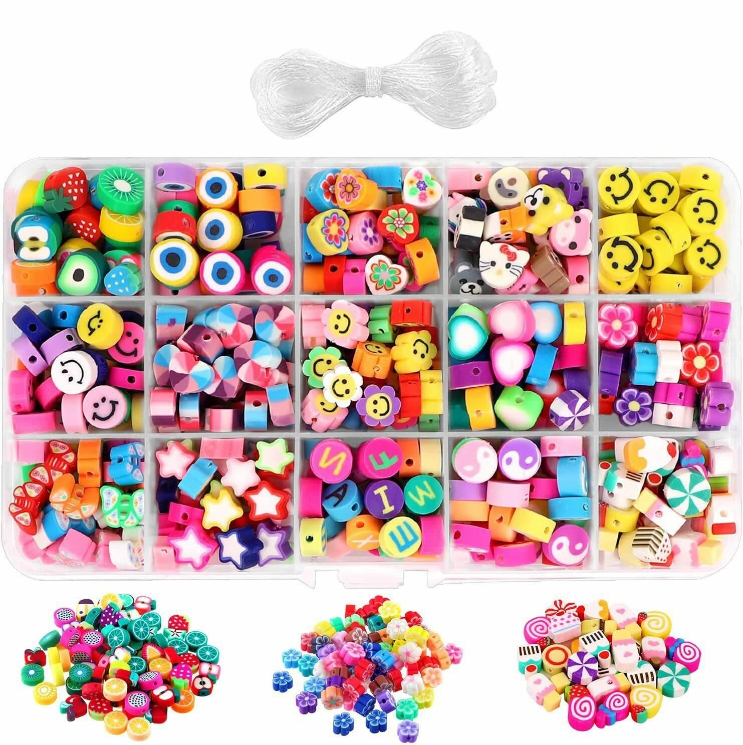 300 шт. бусины из полимерной глины с фруктовым смайлом ручной работы, 15 видов стилей