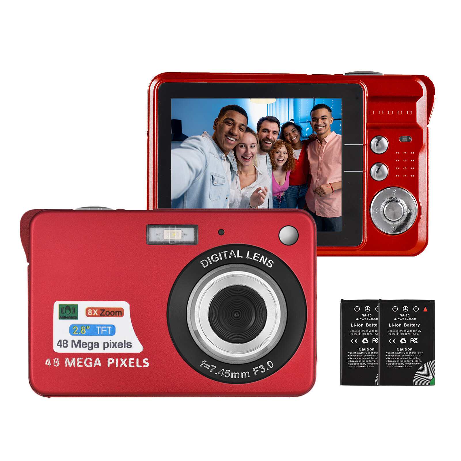 4K Цифровая камера видеокамера камкордер 48MP экран TFT 2.8 дюйма автофокус 16X цифровой зум антидрожжение распознавание лиц захват улыбки встроенный фонарик с 2 батарейками черный серебристый красный подарок для детей