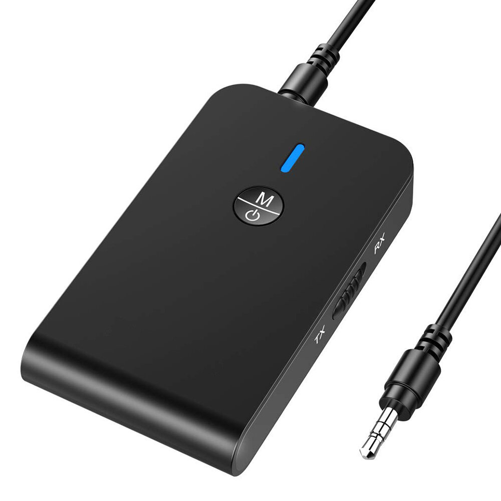 BT 5.0 Трансмиттер и Приемник 2 в 1 Беспроводной Аудио-Адаптер с Низкой Латентностью Кабель 3.5mm для ТВ Автомобиля/Домашней Аудиосистемы Материал Пластик Цвет Черный Диапазон Работы ≤10m Ёмкость Аккумулятора 260mAh Время Работы 6 часов (Режим