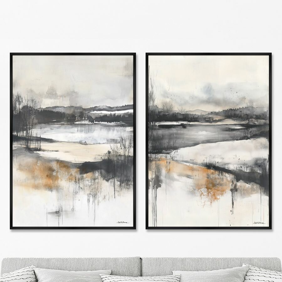 Картины на стену для интерьера. Набор из 2-х шт. Ожидание весны, 2025г. Размер (каждой) картины: 75х105см. Печать на натуральном Холсте.