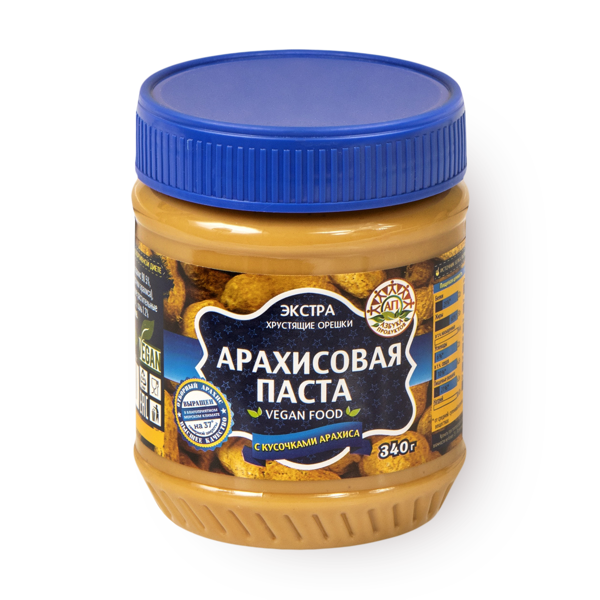 Паста арахисовая «Азбука продуктов» vegan с кусочками арахиса