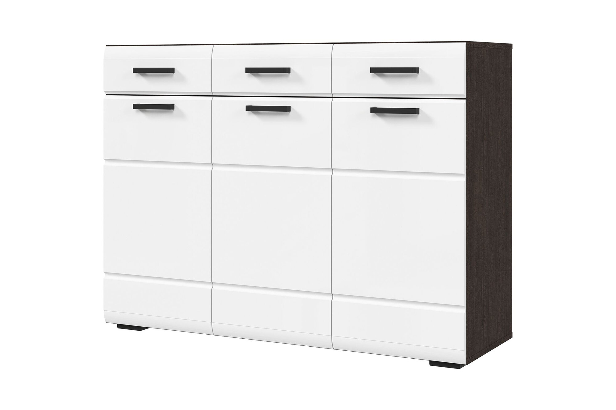 Комод для одежды Либерти, 120x40x85 см, 3 ящика и 2 полки, венге / белый глянец