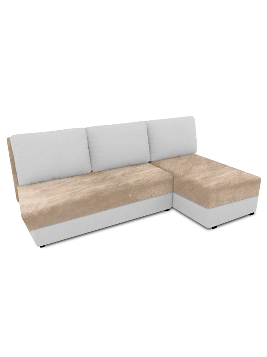 Чехол на угловой диван евро-книжку без подлокотников Бруклин бежевый, стрейчевый велюр, Виктория Хоум Декор