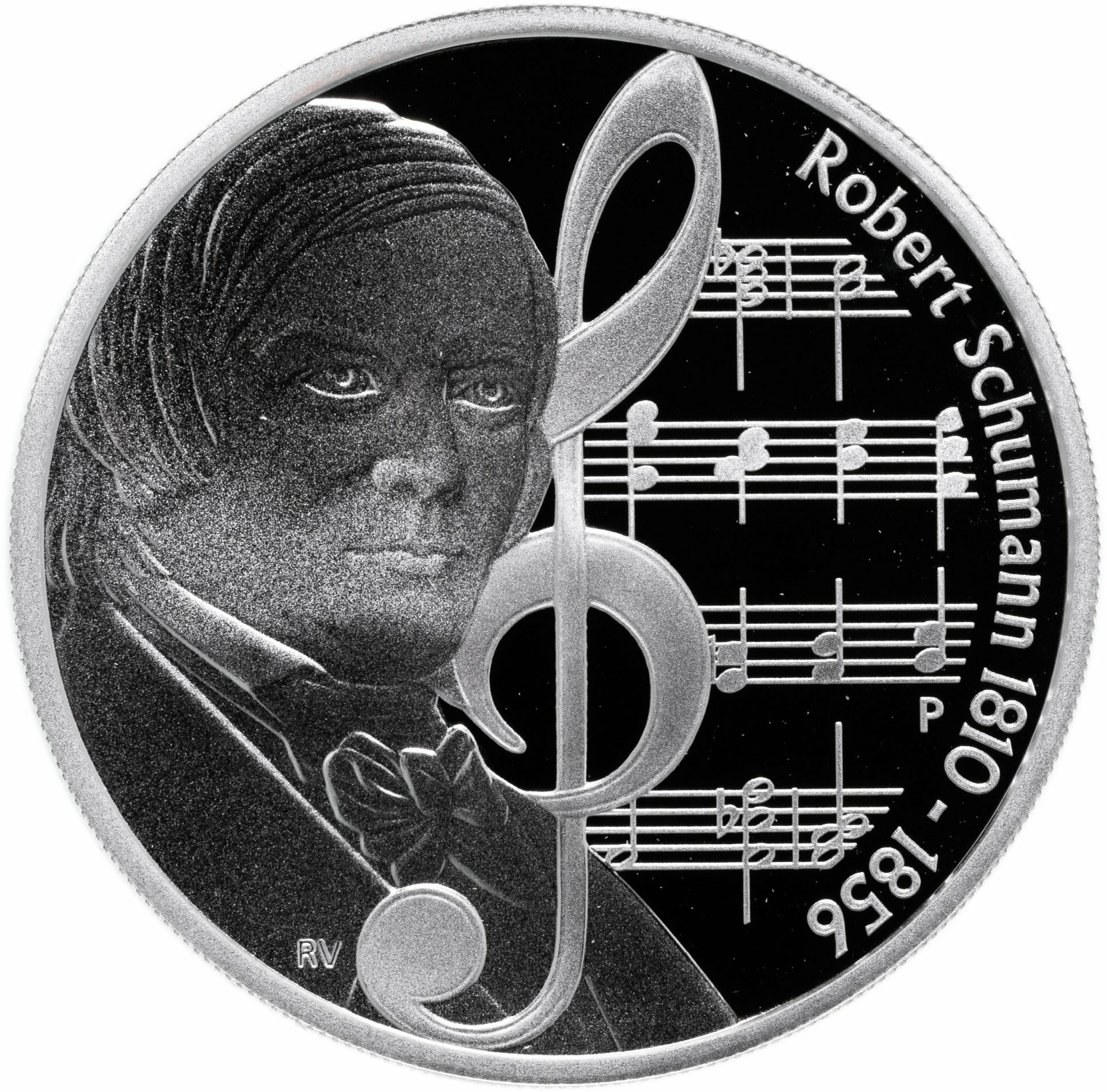 Тувалу 1 доллар 2010 "Композиторы - Шуман", в футляре с сертификатом, Серебро 999, в сохранности Proof