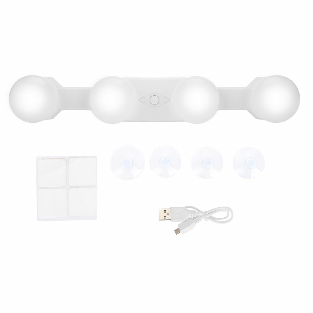 Светодиодная лампа с присоской для зеркала, 4 лампочки