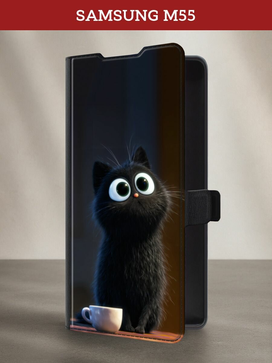 Чехол-книжка на Samsung Galaxy M55 / Самсунг M55 с принтом Черное с глазами, черный