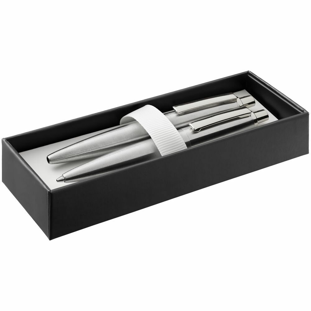Подарочный набор из механического карандаша и ручки Poetica, серебристый, 17,4х5х2,9 см