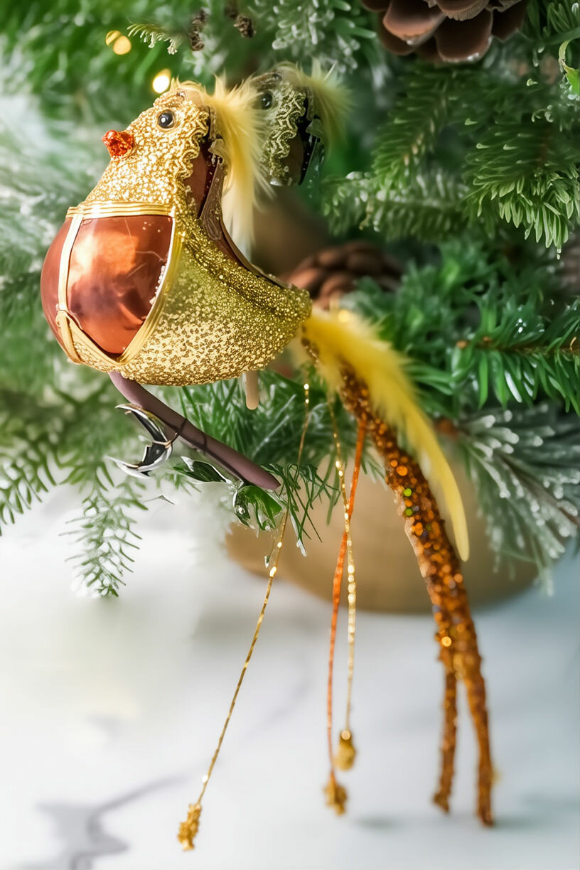 Ёлочная игрушка колибри - селасфорус руфус на клипсе, полиэстер, золотая, 27 см, Winter Deco 2007385