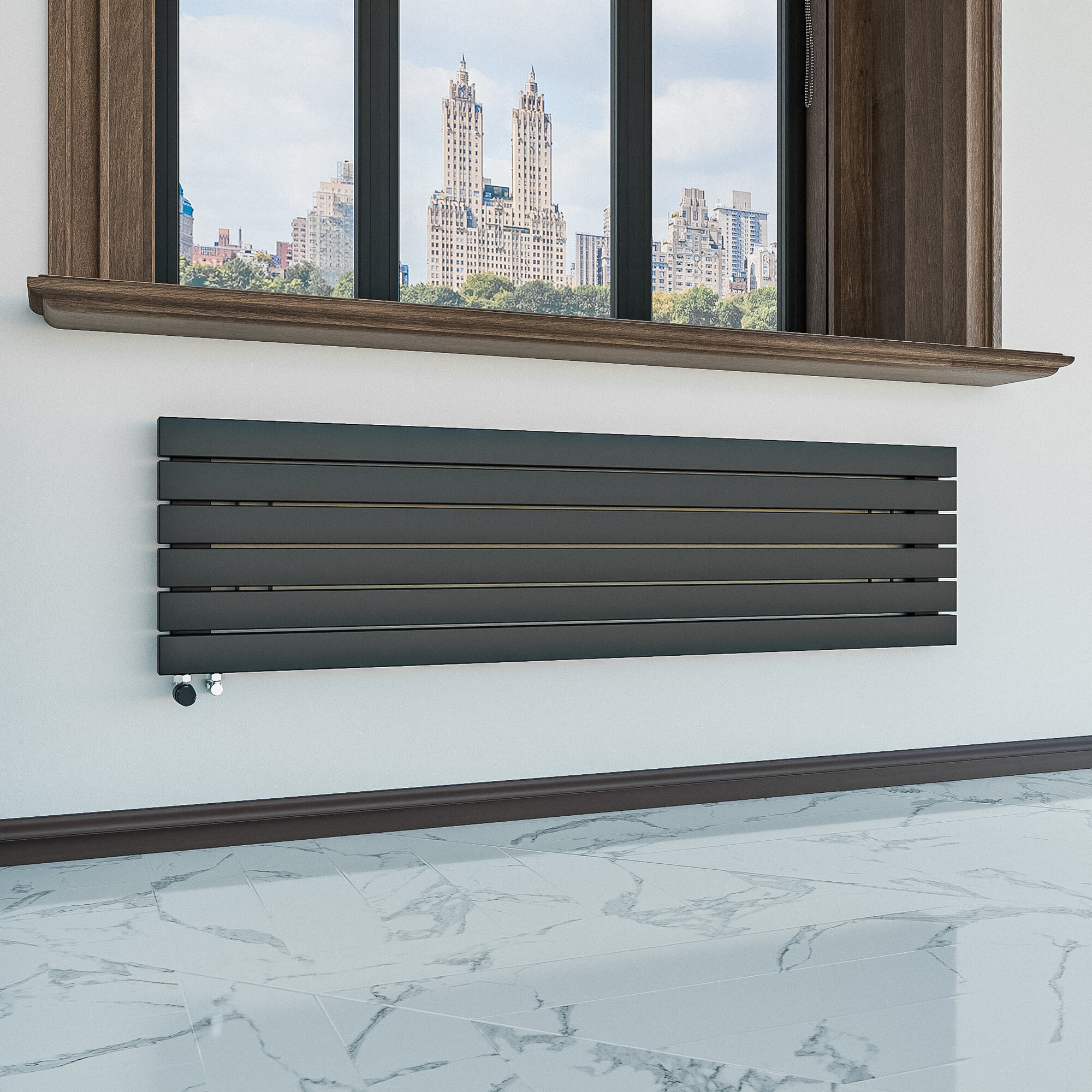 Горизонтальный дизайн радиатор отопления Warm Design SIRIUS, чёрный (6 секций, 1500х390мм)