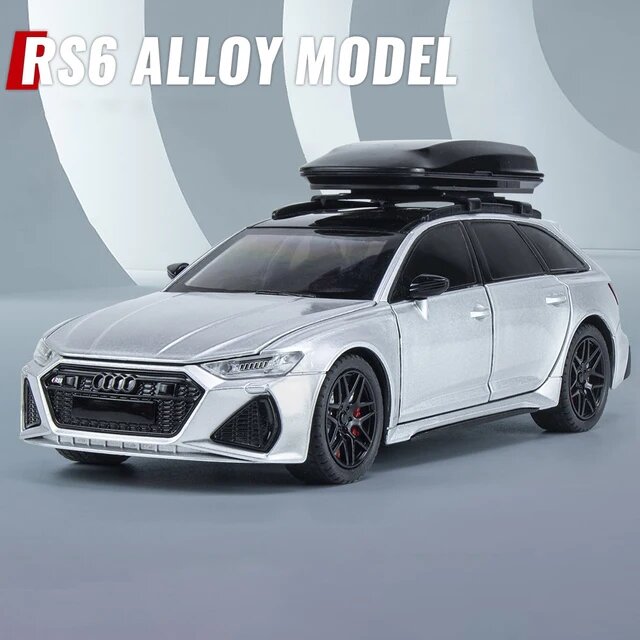 1:24 Audi RS6 Quattro Station Wagon, модель игрушечной машины из легкого сплава, рулевое управление, звук и свет, детские игрушки, коллекционные, подарок на день рождения