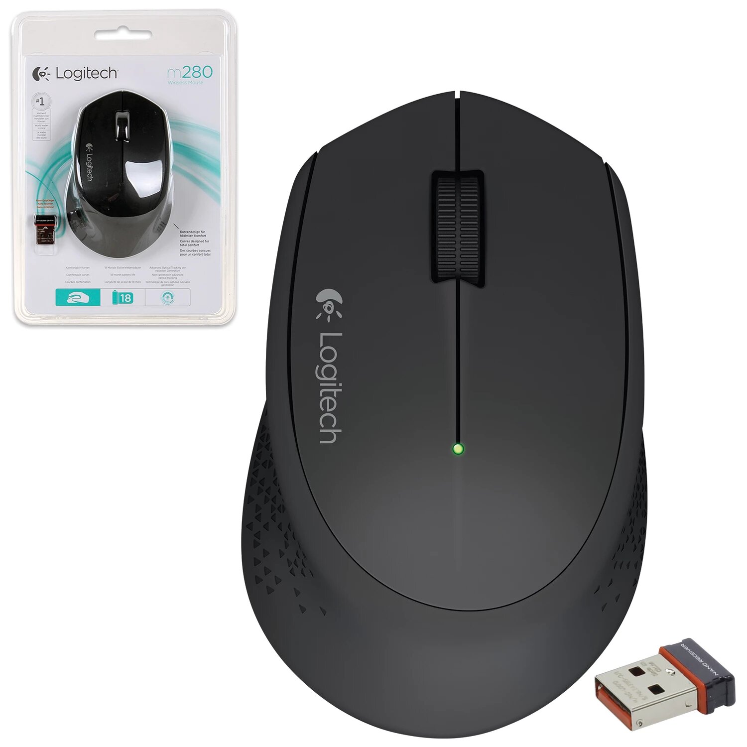 Мышь беспроводная LOGITECH M280, 2 кнопки + 1 колесо-кнопка, оптическая, черная