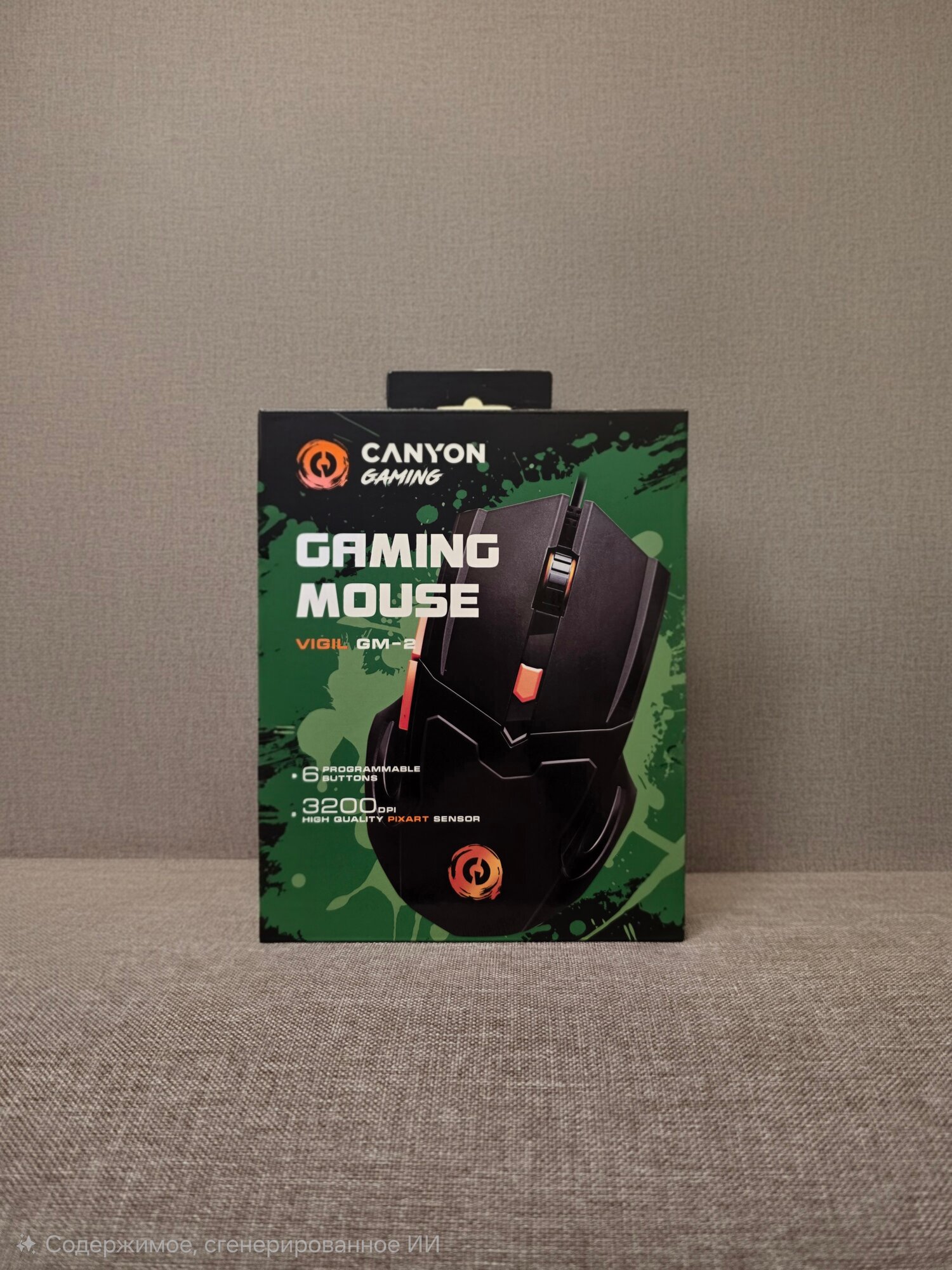 Игровая мышь Canyon Vigil, Pixart 3168, 800/1600/2400/3200 DPI, 6 программируемых кнопок, черный