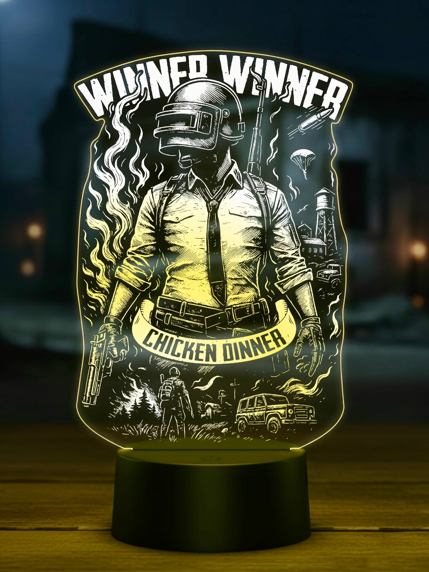 Ночник Игра Пабг - Pubg. Подарок геймеру — декор для игровой комнаты с символикой популярных игр, узнаваемыми персонажами и атмосферой киберспорта.