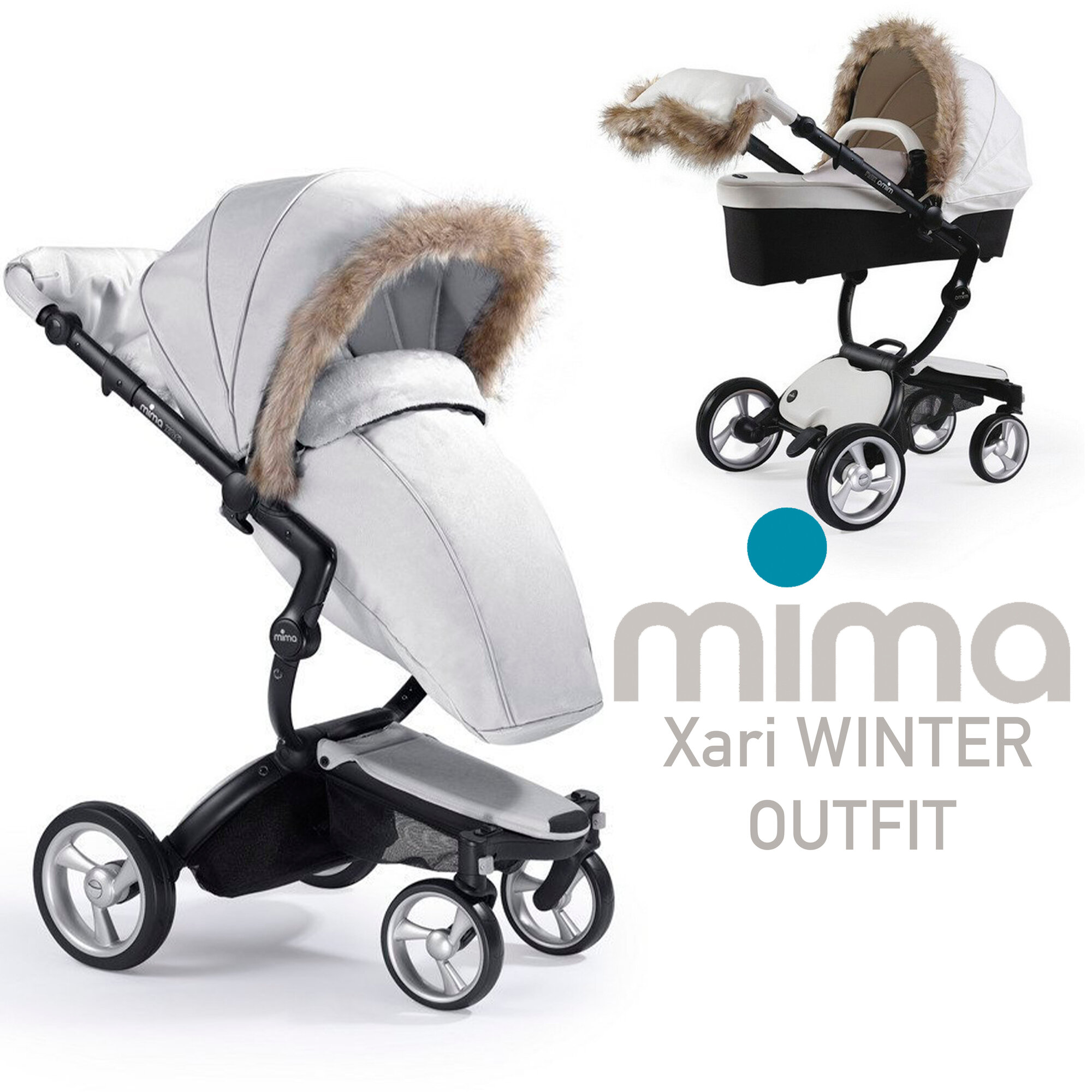 Зимний комплект аксессуаров Mima "Xari" Snow White, утепленный, экокожа, для коляски