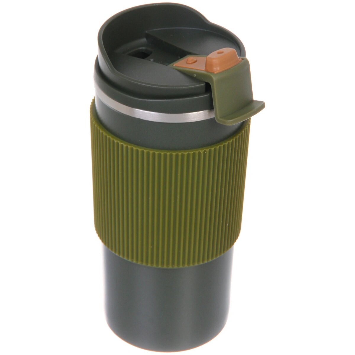 Термокружка, 450 мл, стекло, нержавеющая сталь, с силиконовой вставкой, зеленая