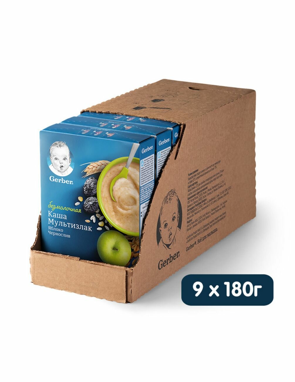 Каша безмолочная Gerber Мультизлаковая яблоко-чернослив с 6месяцев 180г 9шт
