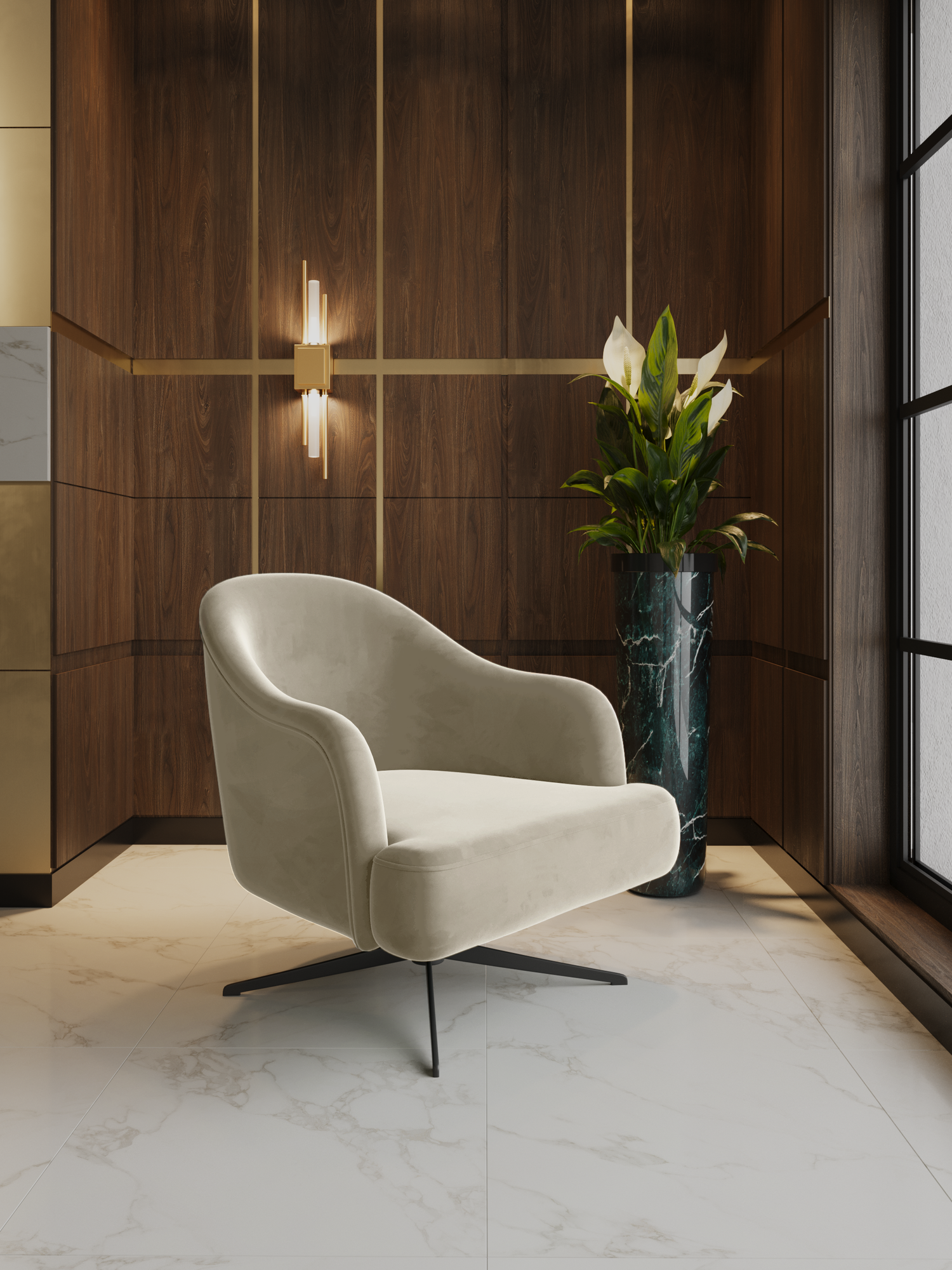 Кресло дизайнерское поворотное Forte премиум дизайн, велюр на ножках