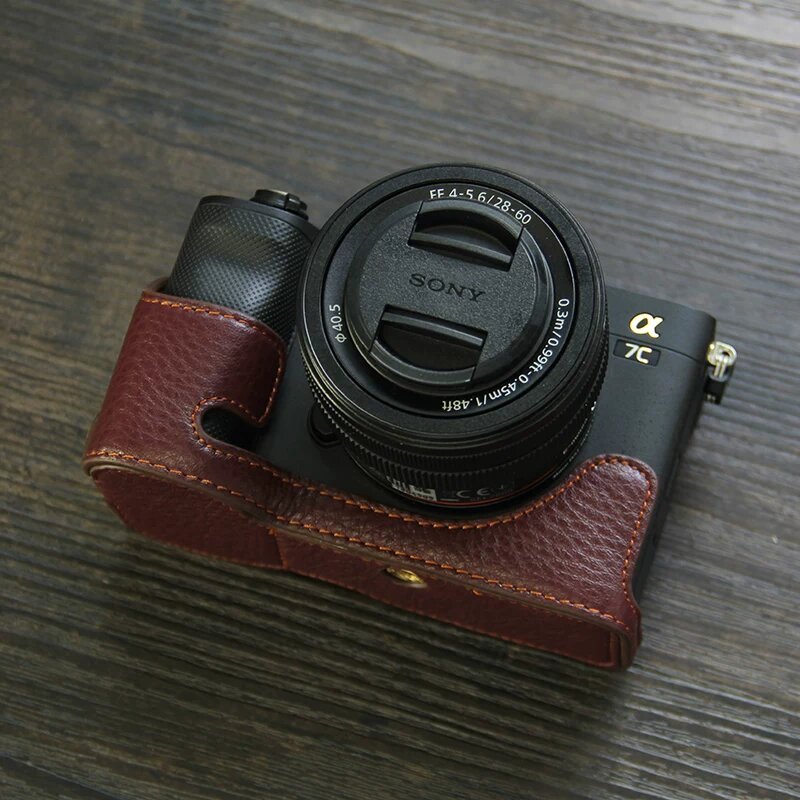 Кофейный чехол с натуральной кожей для камеры Sony A7C
