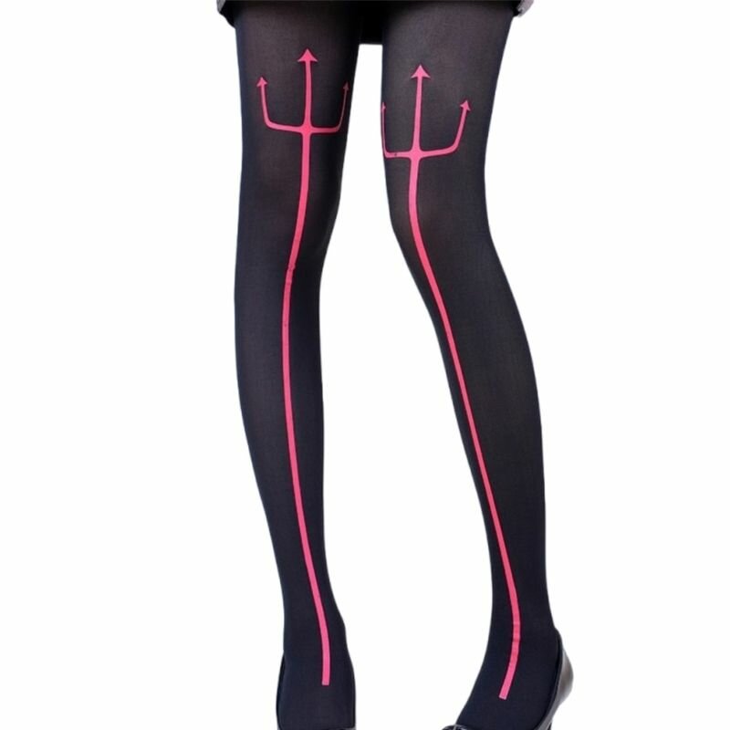 Красные Колготки С Принтом Трезубца На Хэллоуин-Черный