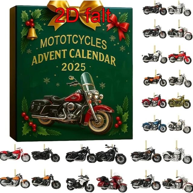 Рождественский адвент-календарь в закрытой коробке, 24-дневный праздничный адвент-календарь, кулон в форме мотоцикла (2D) для детей