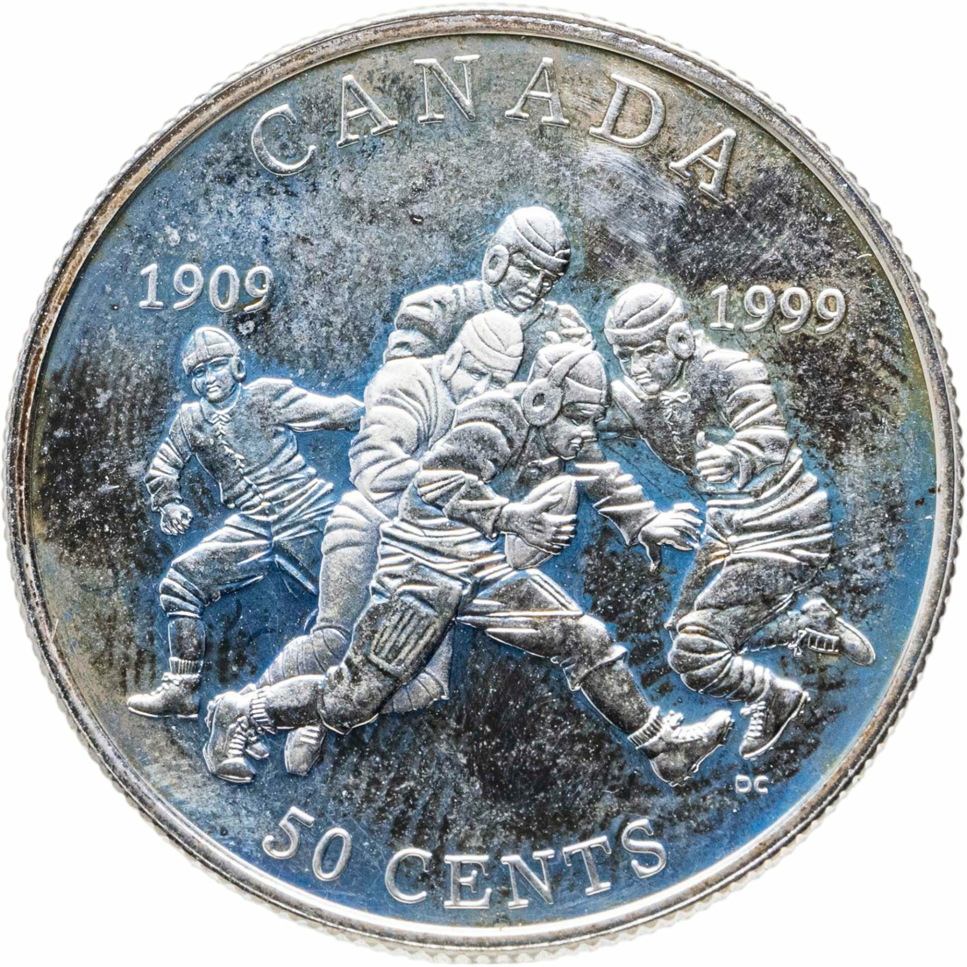 Канада 50 центов cents 1999 Канадский спорт - 90 лет Кубку Грея, Серебро 925, в сохранности Proof