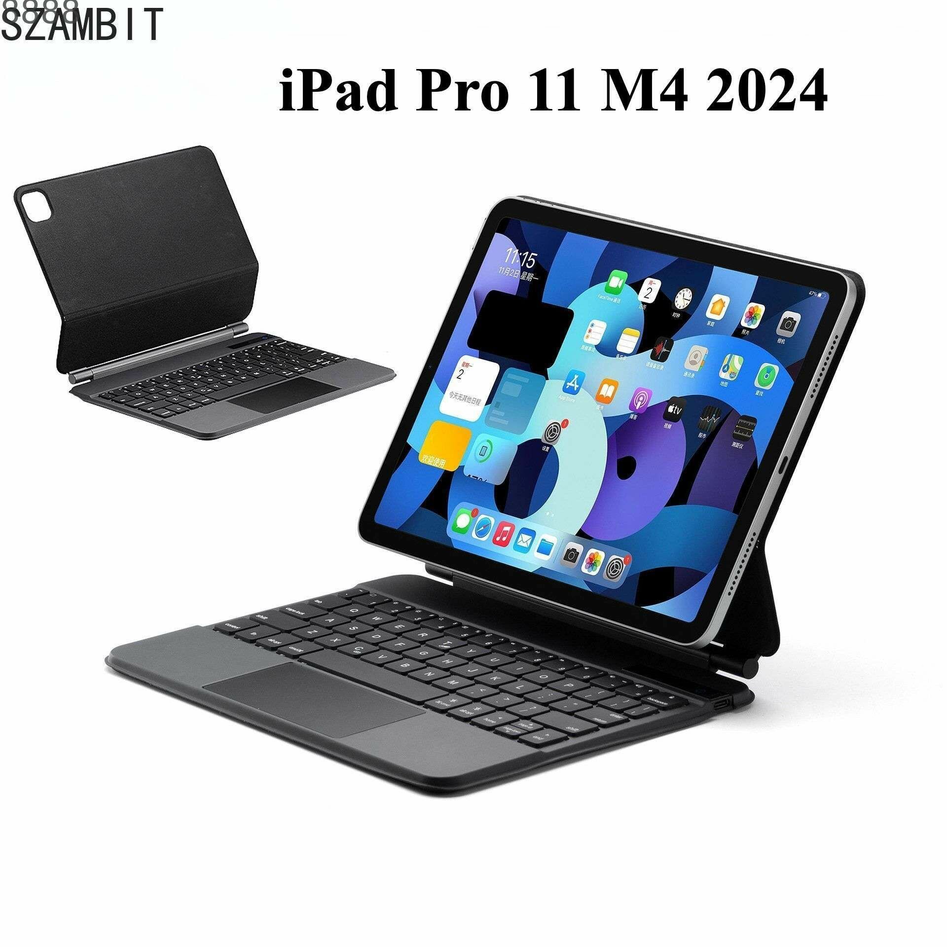 Волшебная клавиатура SZAMBIT для iPad Pro 11 (M4) 2024, плавающая консольная подставка, русская раскладка клавиш с подсветкой, серый цвет