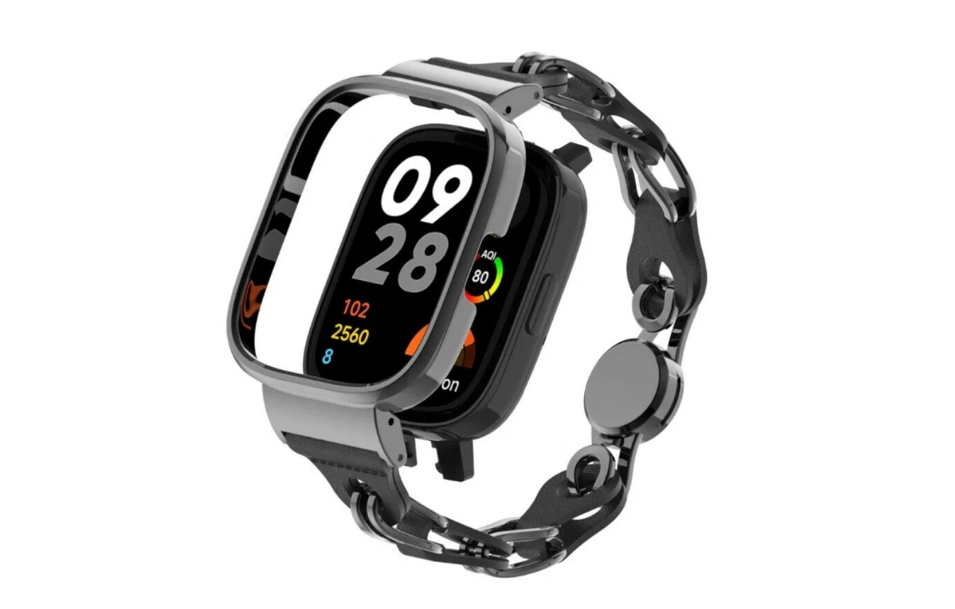 Металлический ремешок с кожаными вставками MyPads для смарт часов Xiaomi Redmi Watch 2 Lite, черный