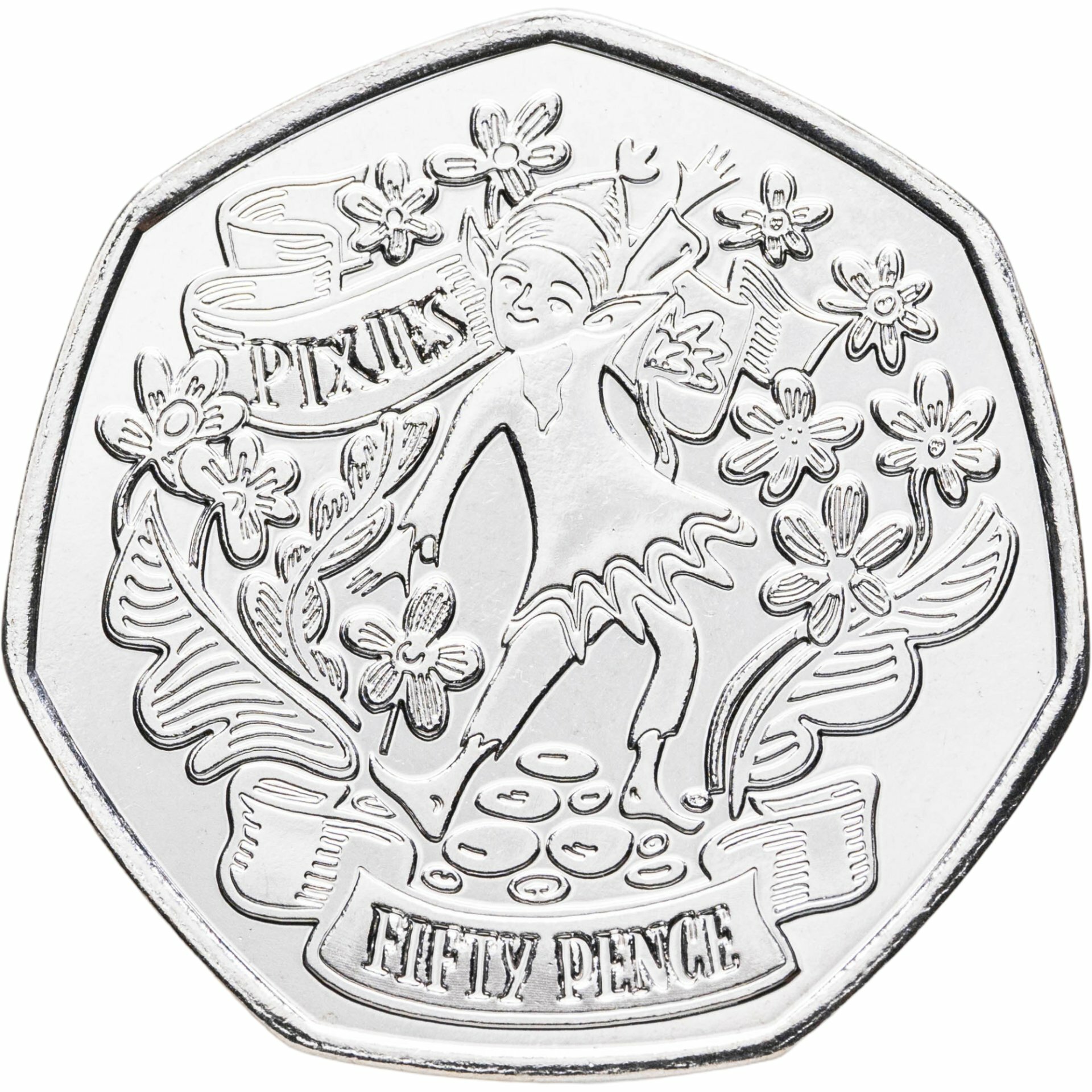 Джерси 50 пенсов pence 2025 "Британский фольклор - Феи пикси", Мельхиор медь-никель, в сохранности BUNC