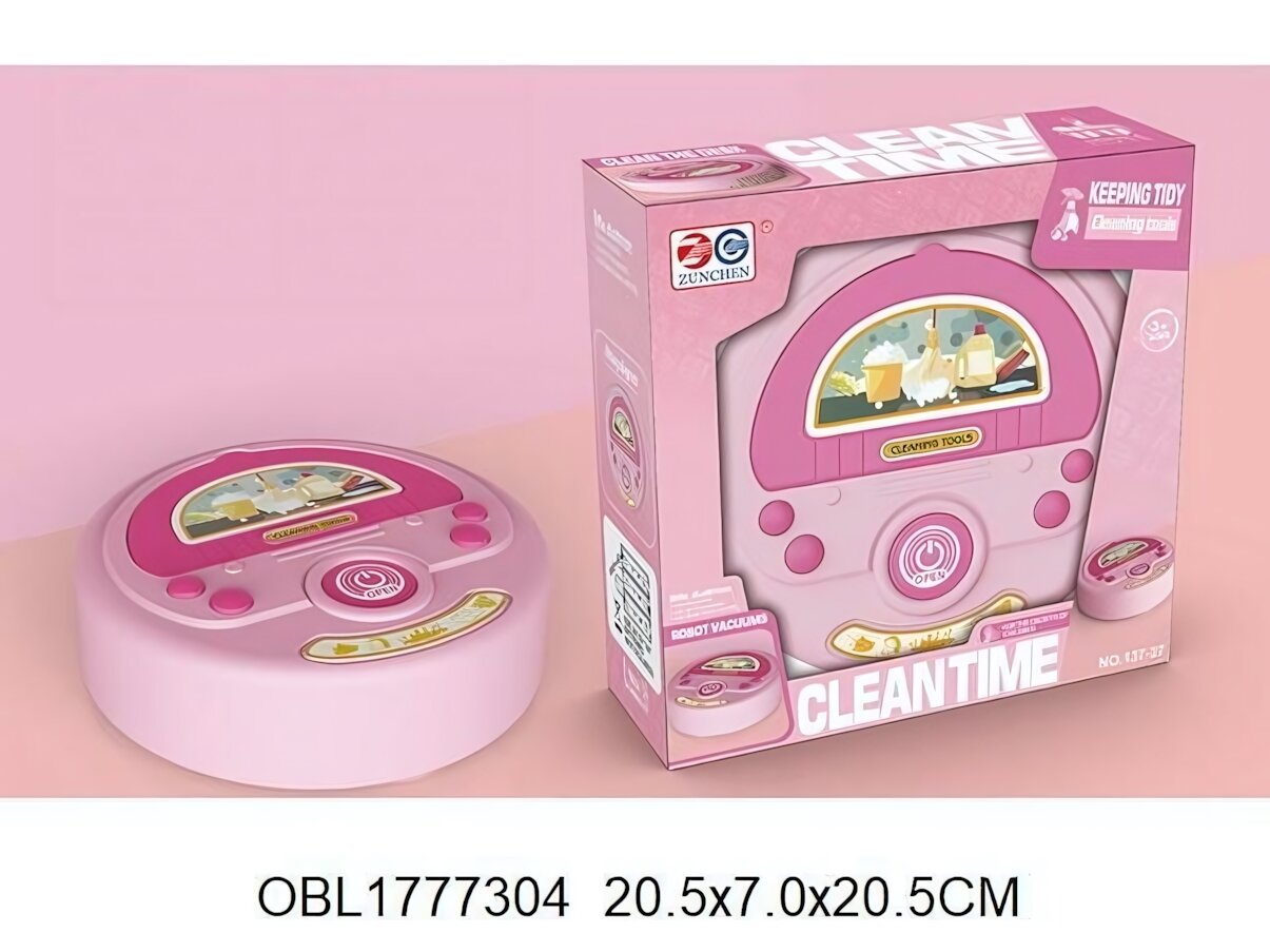 Игрушечный робот-пылесос "CLEAN TIME" розовый, обучение уборке, пластик, размер упаковки 20.5х7х20.5 см, для детей