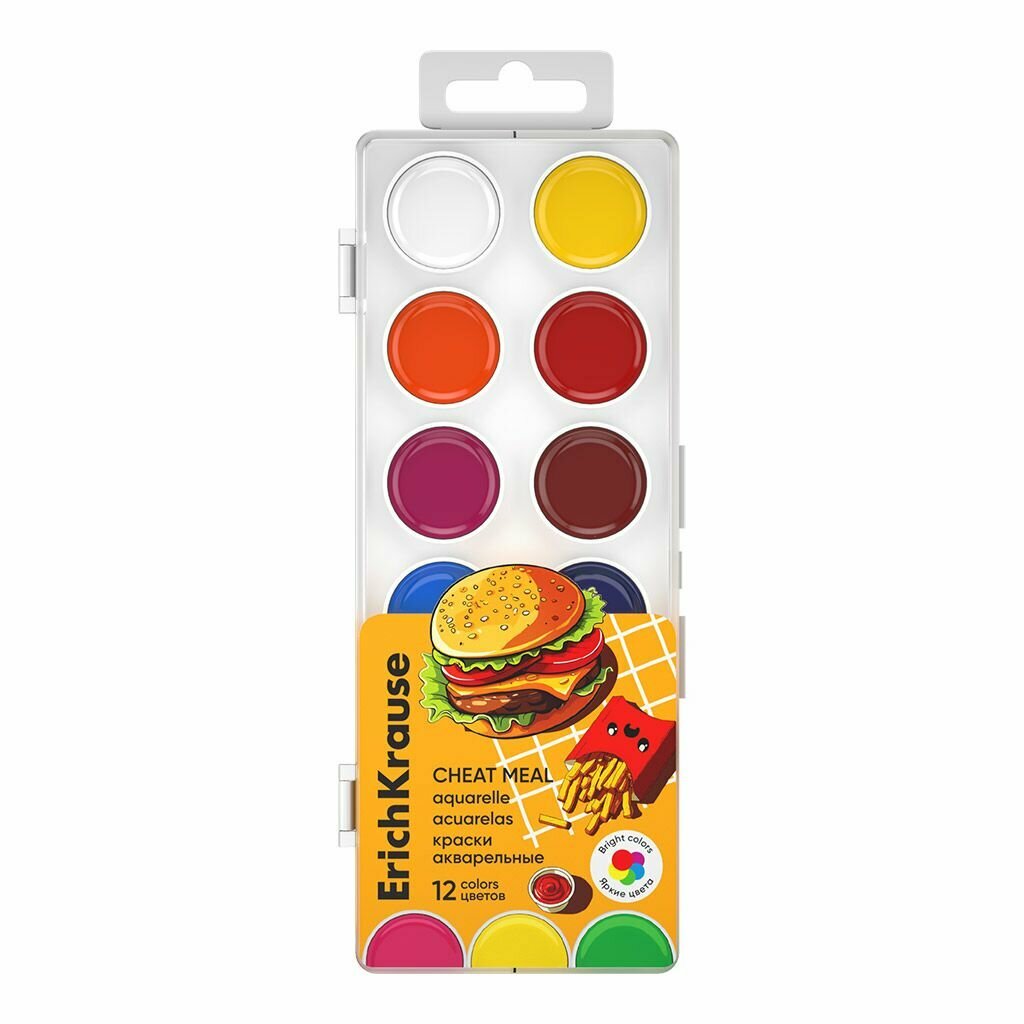 Краски акварельные Erich Krause 12 цветов, "Cheat Meal" в пластиковой упаковке (65441)