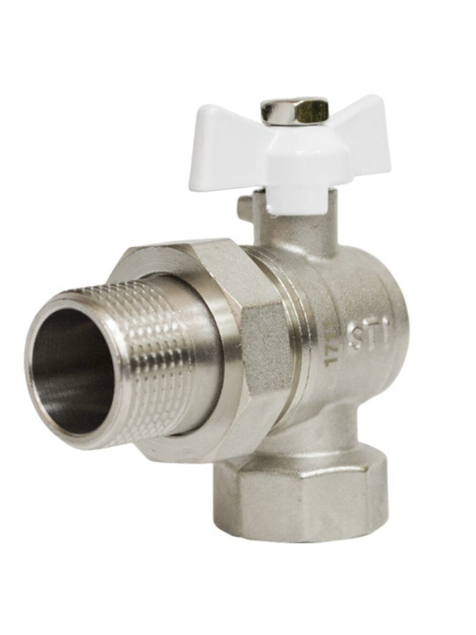 Кран для воды, 3/4", латунь, угловой, ручка-бабочка, с американкой, STI