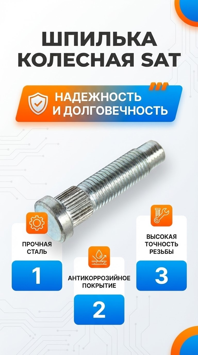 Шпилька колесная SAT ST09595179, для Chevrolet Aveo T300, премиум качество, сталь