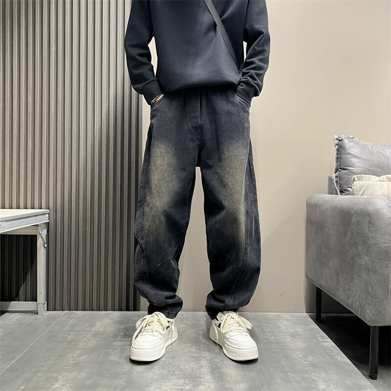 MON Джинсы Мужские Осенне-Зимние Новые Большие Размеры Широкие Кроп Деним, Размер_XL