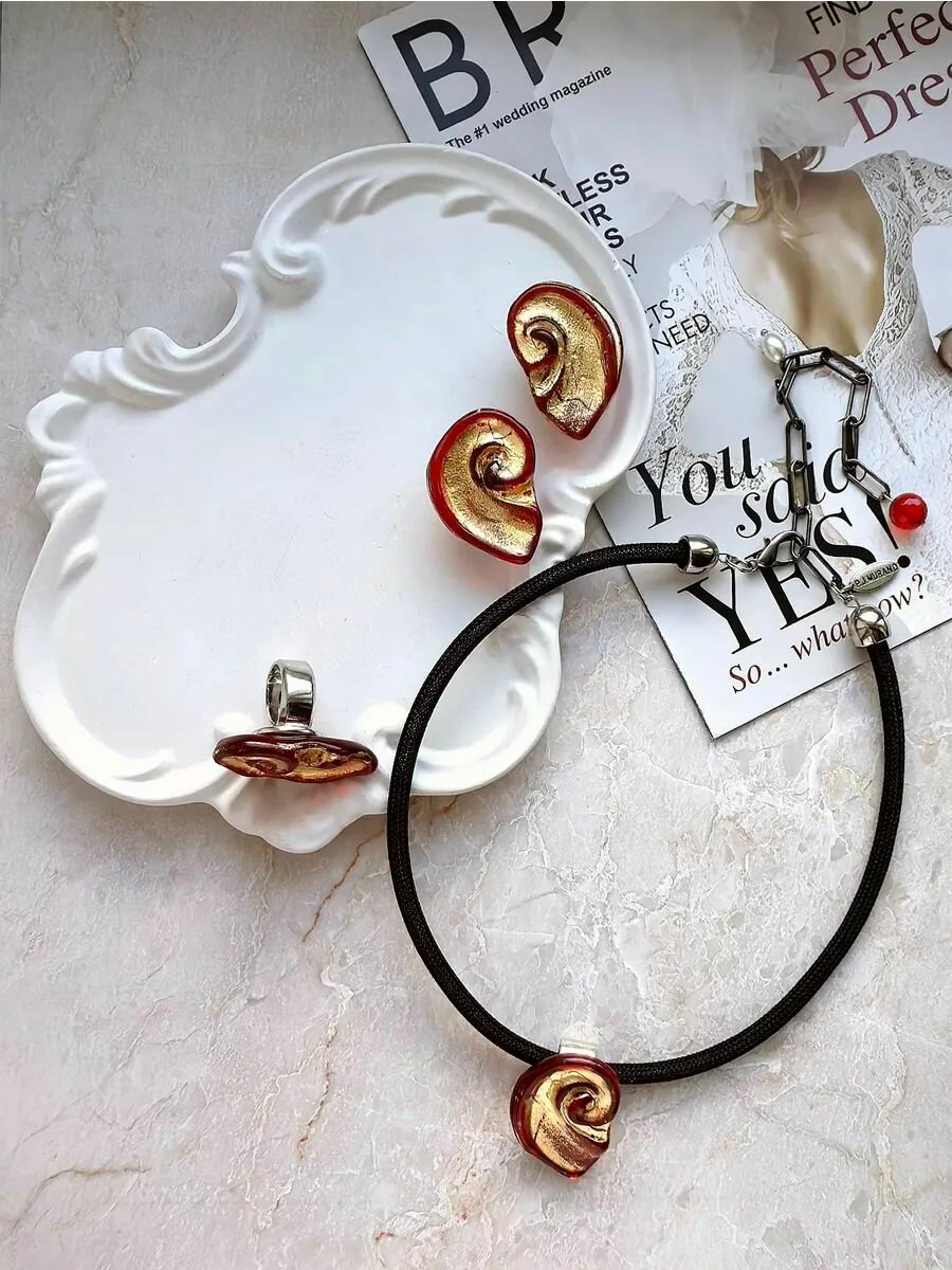Серьги P.J. MURANO, муранское стекло, стекло, золотистый — фото 1