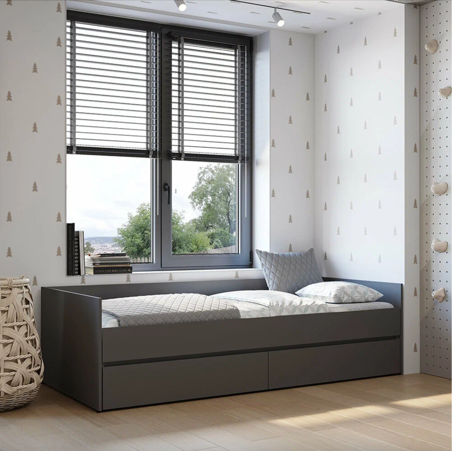 Кровать раздвижная трансформер графит спальное место 180 на 200 и 90 на 200 см с ящиками Симпл
