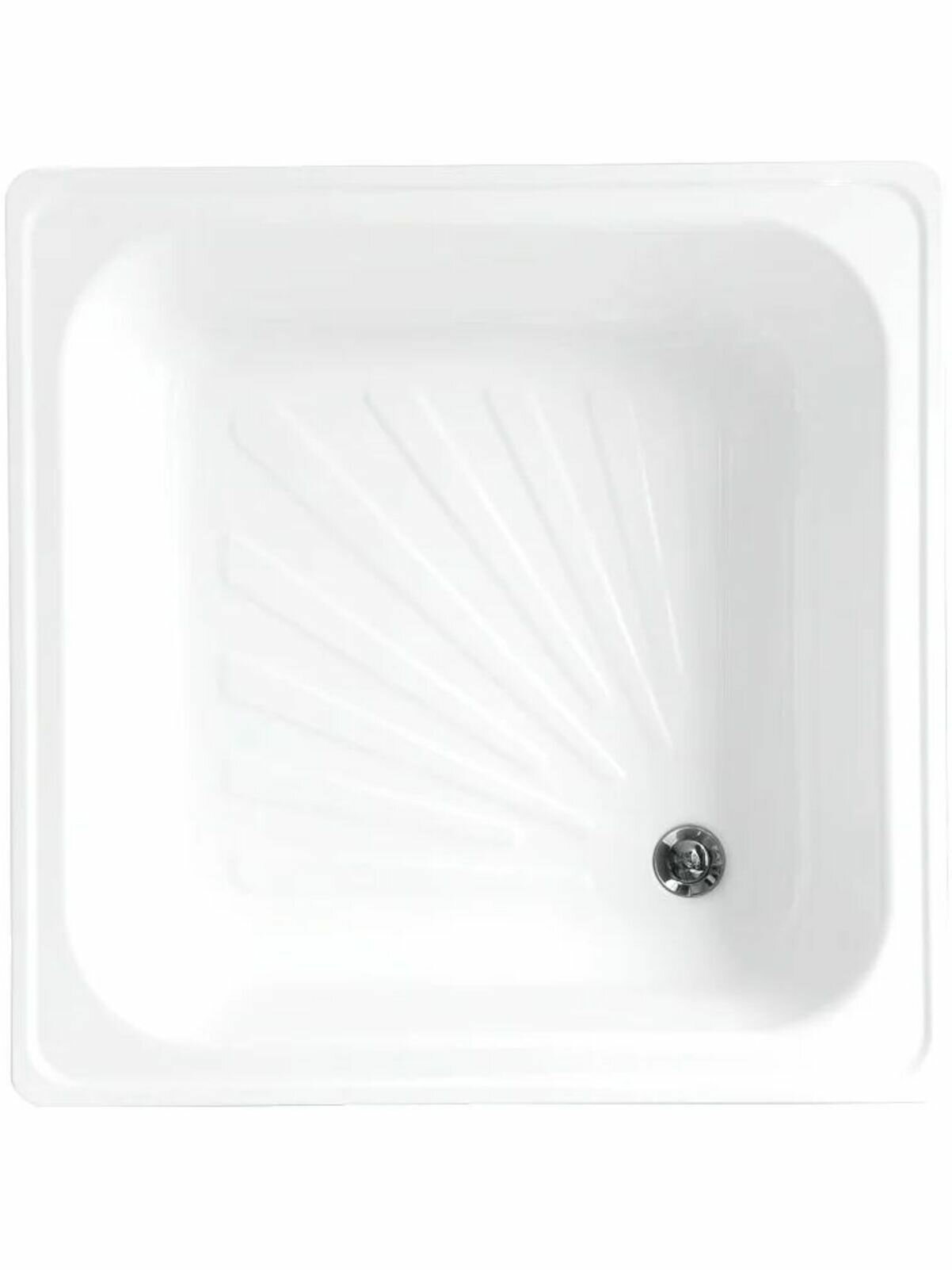 Стальной поддон Loranto квадратный 90x90x15 толщина стенок 0,9 мм, отверстие для слива 5 см 77020