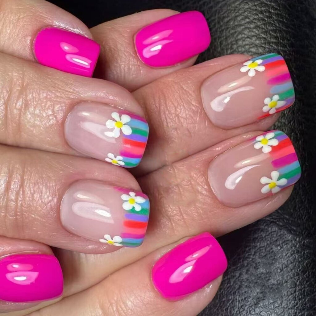 Квадратный Пресс На Ногте Цветок Поддельные Клеи Для Ногтей На Ногте Искусственный Акриловый Ноготь 12 Размер 24шт Наклеивается На Ноготь для Женщин Девочек