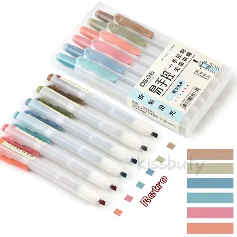 Kissbuty 24-цветные флуоресцентные маркеры 6pcs-Retro